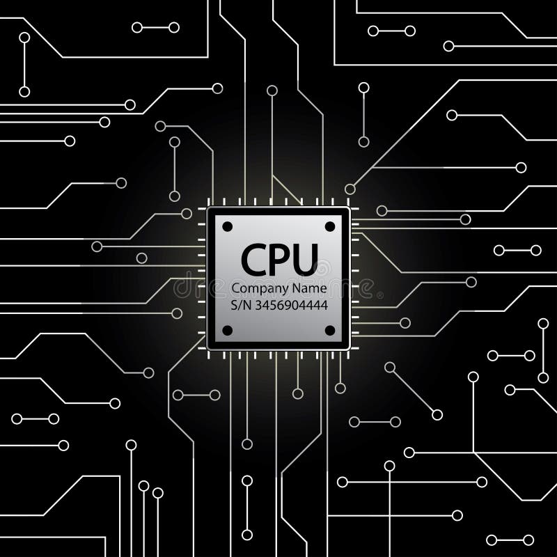 Cpu Microprocessor Microchip And Circuit Board Stock Vector