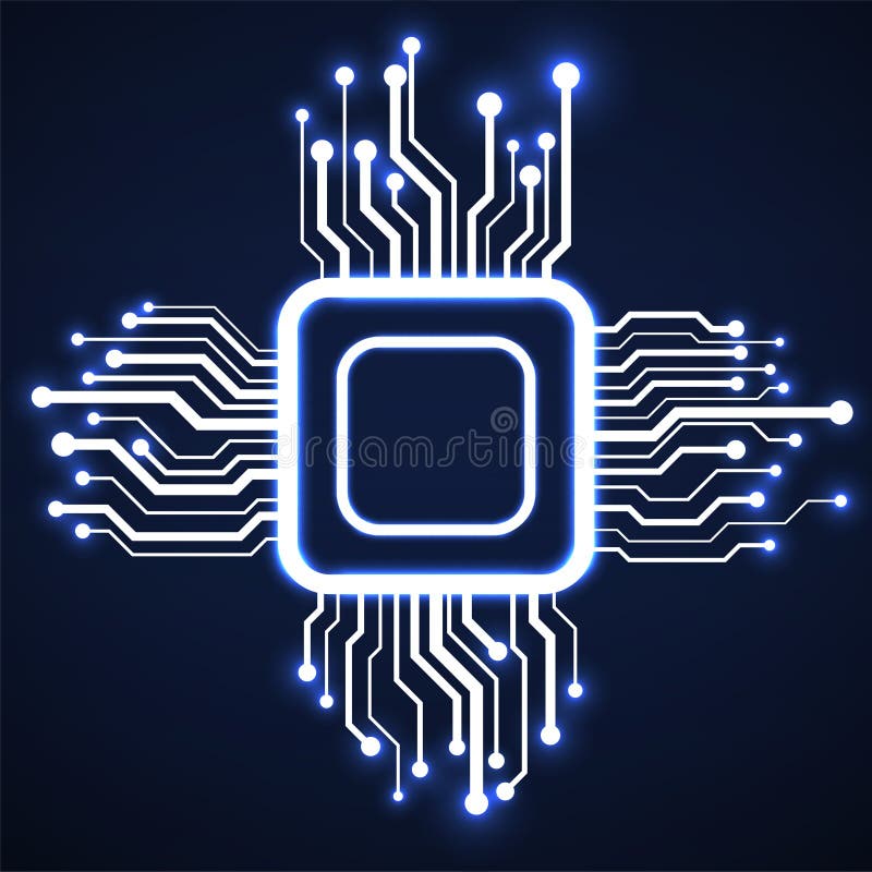 Cpu Microprocessor Microchip Neon Technology Symbol Stock Vector