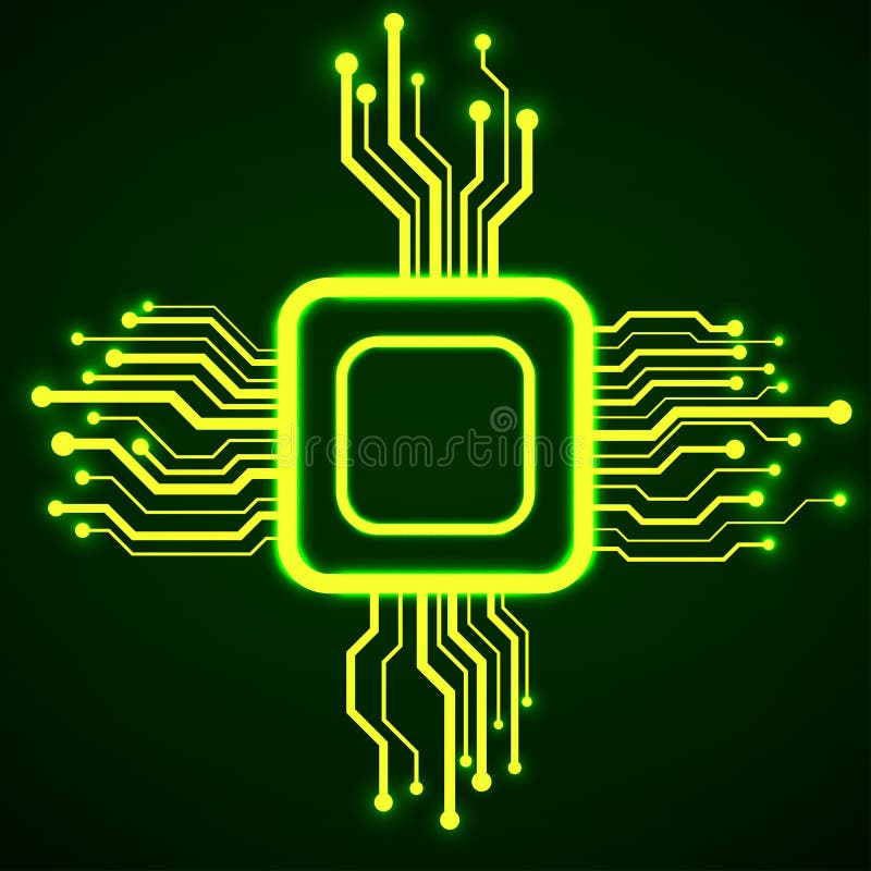 Cpu. Microprocessor. Microchip. Neon Technology Symbol Stock Vector ...