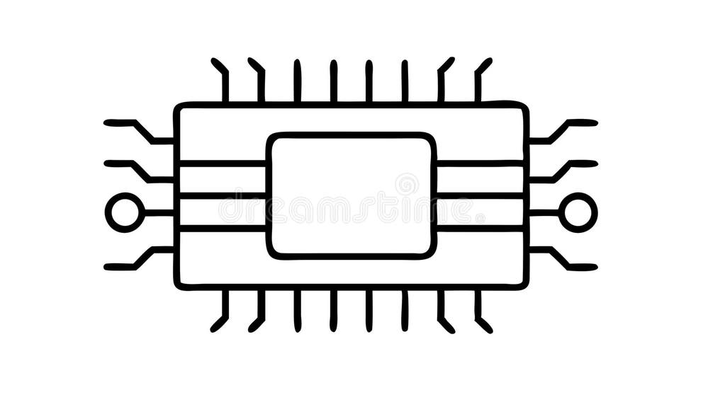 CPU Microprocessor Outline Icon for Computing, Vector Design Generative ...