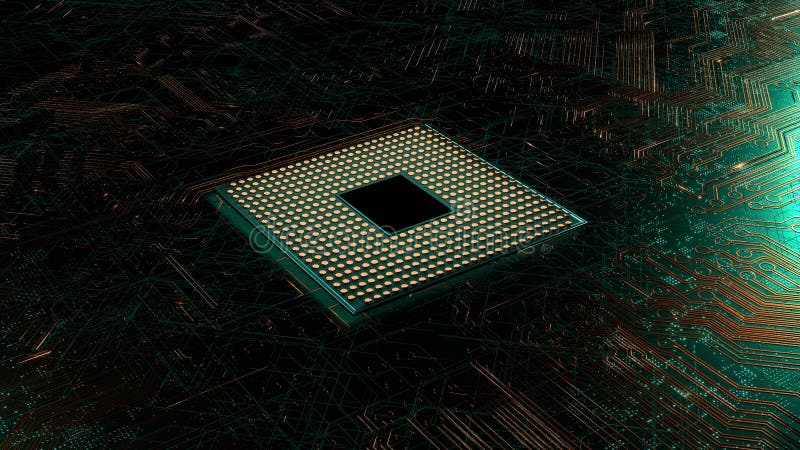 Cpu Modern Processor Motherboard Computer Chip With Connections And