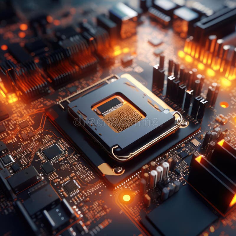 CPU on the motherboard stock illustration. Illustration of background ...