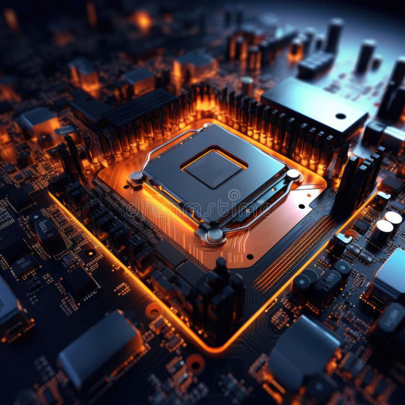 CPU on the motherboard stock illustration. Illustration of science ...