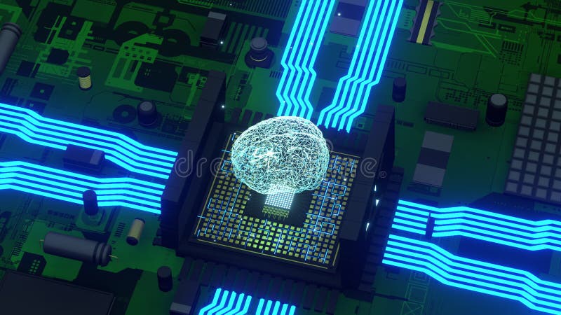 CPU Motherboard with Artificial Intelligence and Brain Illustration ...