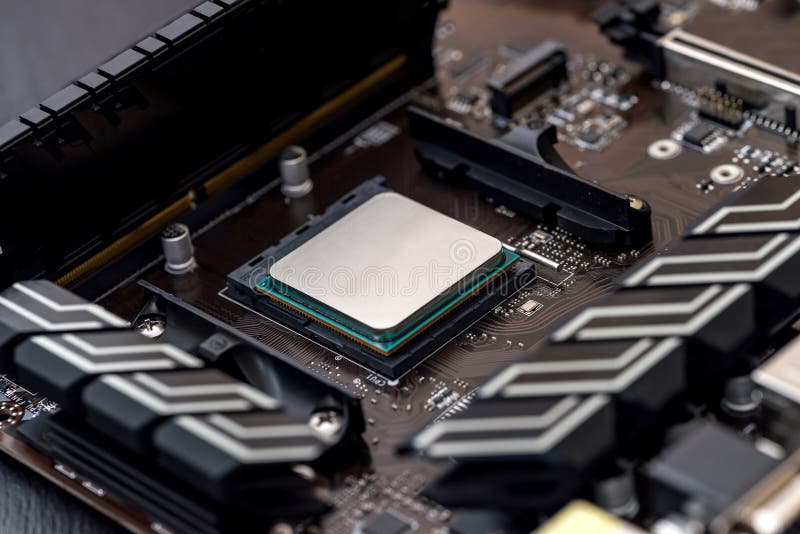 CPU on Motherboard Close Up, Computer Theme Stock Photo - Image of ...