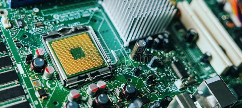 CPU on Motherboard - Computer Hardware Maintenance and Repair. Banner ...