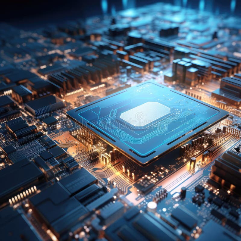 CPU on the motherboard stock illustration. Illustration of technology ...