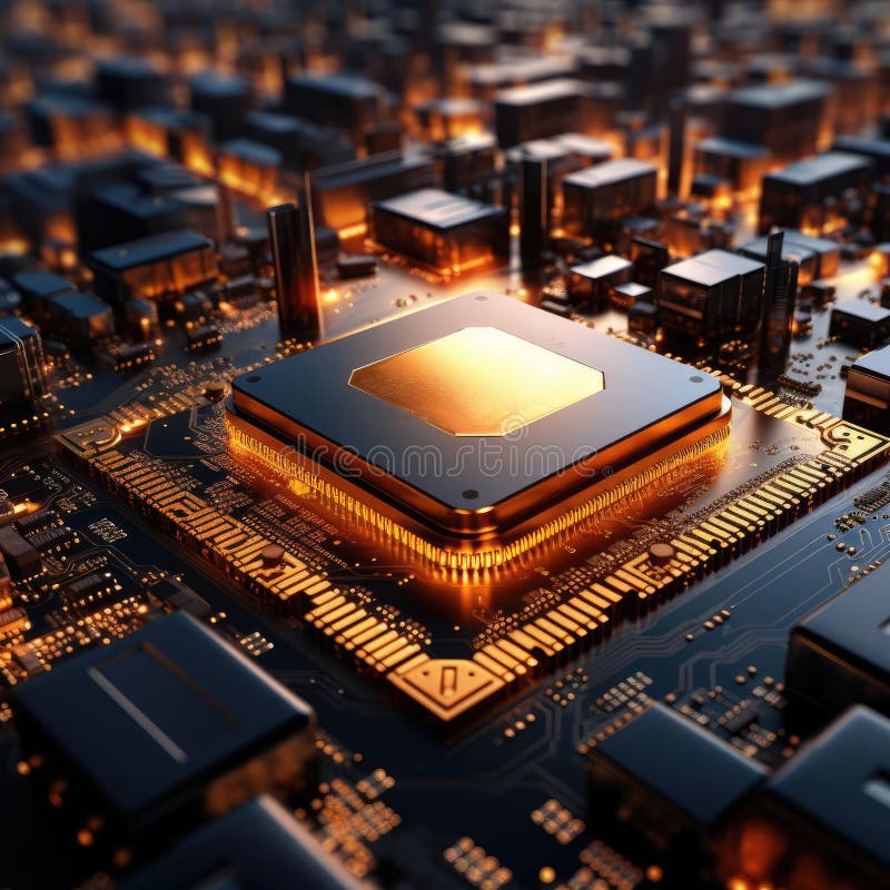 CPU on the motherboard stock illustration. Illustration of science ...