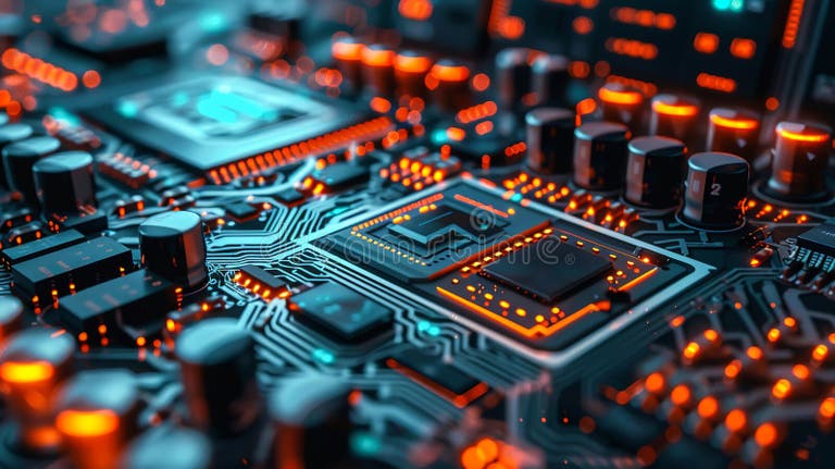 CPU on Motherboard with Elements. Technology Concept Stock Illustration - Illustration of ...