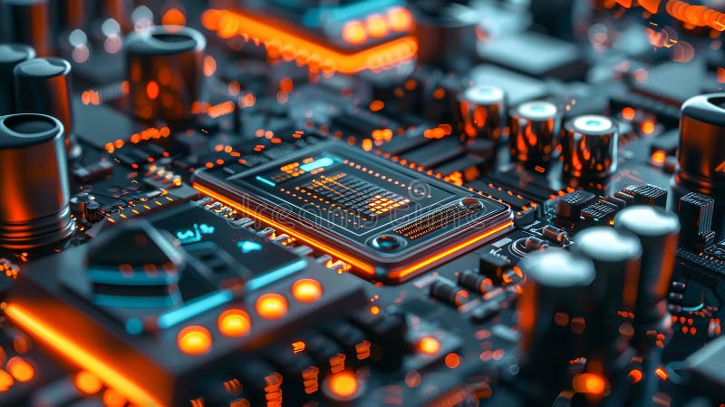 CPU on Motherboard with Elements. Technology Concept Stock Illustration - Illustration of ...