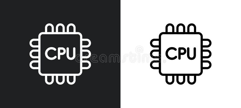Cpu Outline Icon in White and Black Colors. Cpu Flat Vector Icon from ...