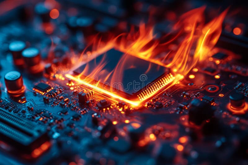 Cpu Overheating with Flames, Illustrating Hardware Failure, Malfunction ...