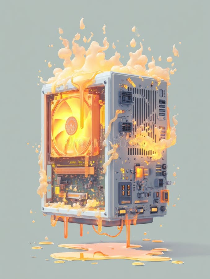 System Overload Causes CPU To Melt with Top Open and Liquid Spilling ...