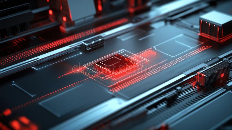 Cpu Performing Complex Calculations with Red Glowing Lights on ...