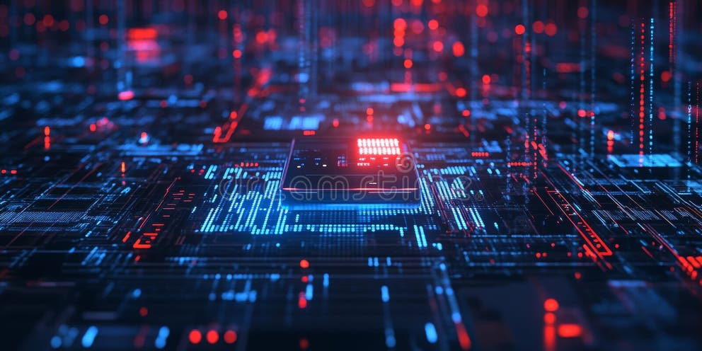 Cpu Processing Data on Futuristic Cyberpunk Circuit Board with Neon ...