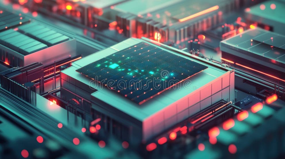 Cpu Processing Data on Motherboard with Glowing Circuits Stock ...