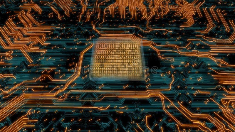Cpu Processing Data on Motherboard with Glowing Circuits Stock Photo ...