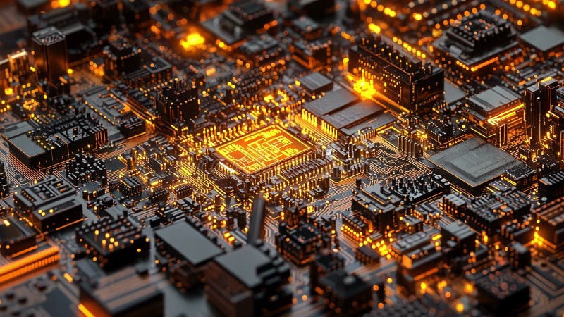 Cpu Processing Data on Motherboard with Orange Lights Stock Footage ...