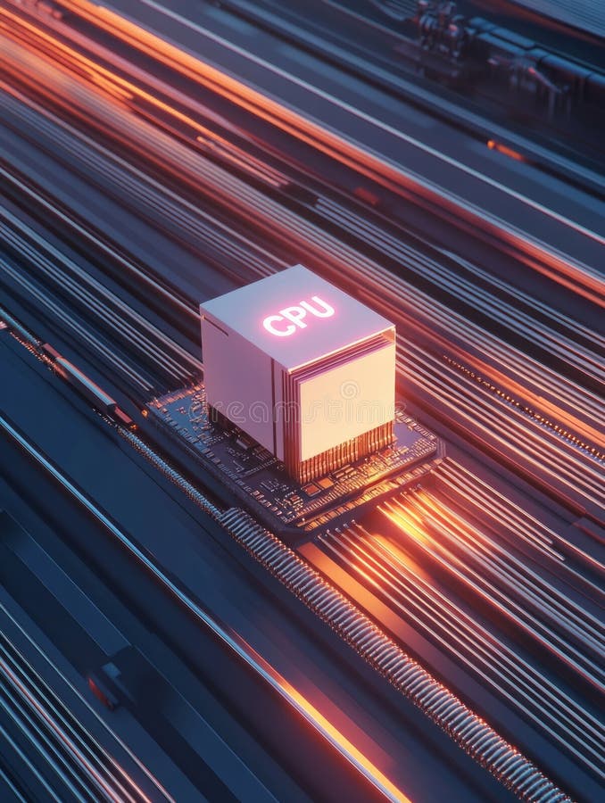 CPU Processor Chip on Motherboard with Glowing Lights Stock ...