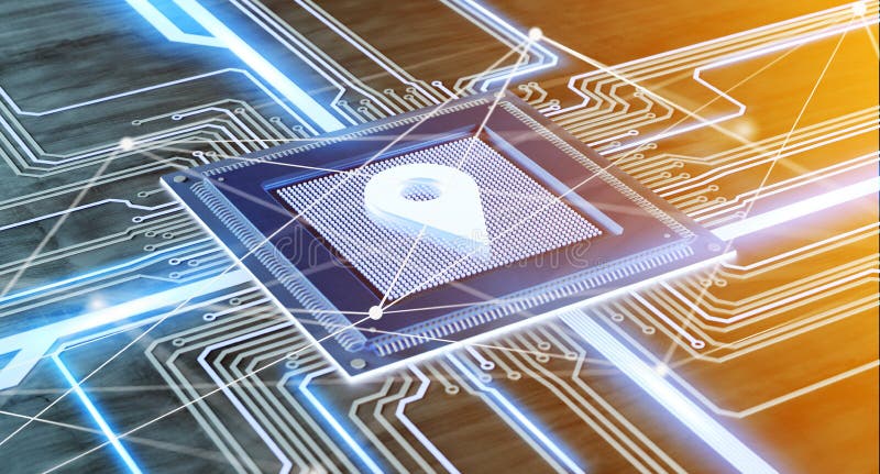 CPU Processor Chip and Network Connection on a Circuit Board - 3 Stock Illustration ...