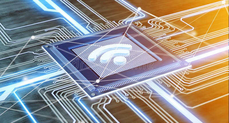 CPU Processor Chip with a Wifi Logo and Network Connection on a Stock ...