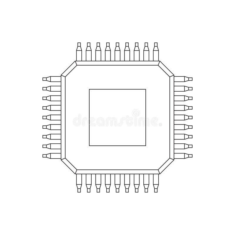 Microchip Processor Outline Icon. Stock Vector - Illustration of ...