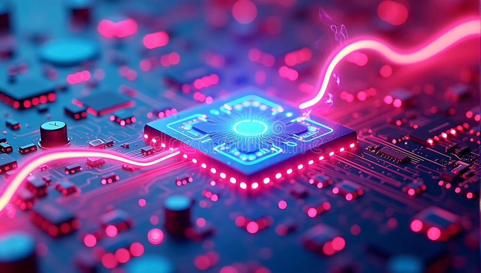 CPU Processor Microchip Circuit Board Illustration Created, Neural ...