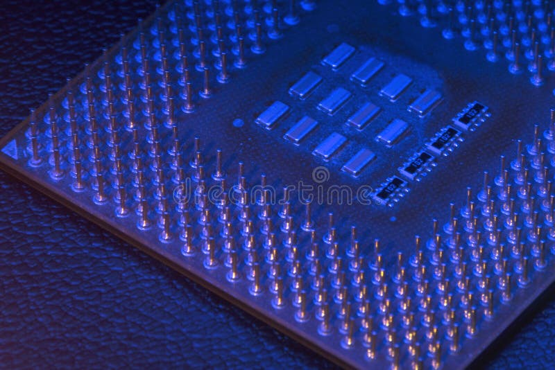 CPU Processor Pins Up in Blue and Red Light Close-up Stock Illustration ...