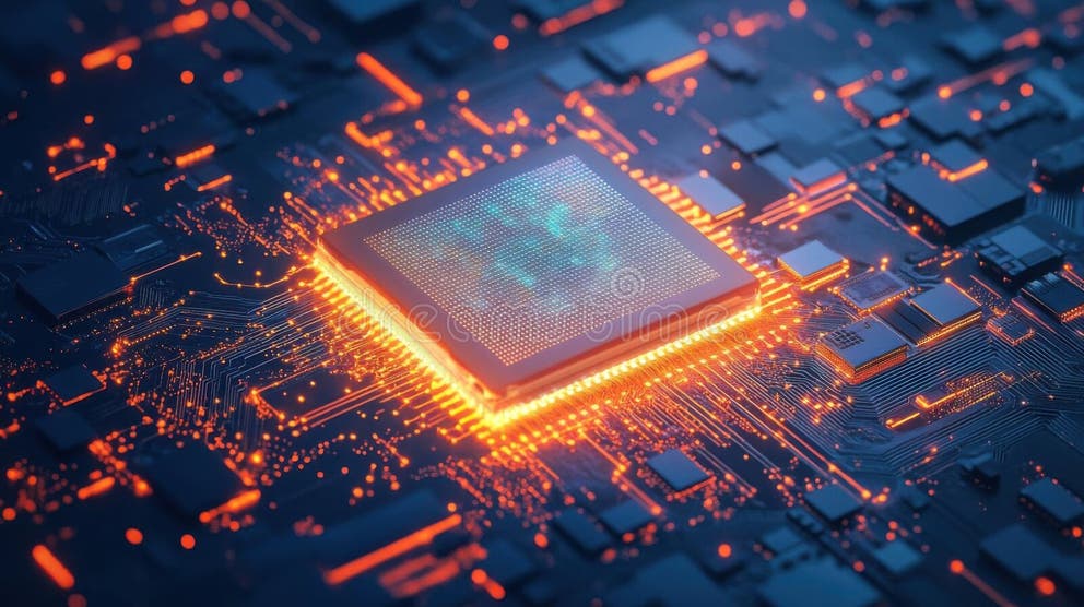 CPU Processor or Semiconductor on Tech Bg. Computer Microchip on ...