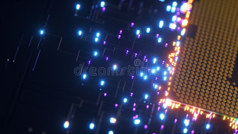 CPU Processor Sends Data. Neon Particles. the Concept of Data Transfer ...