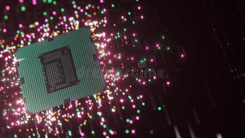CPU Processor Sends Data. Neon Particles. the Concept of Data Transfer ...