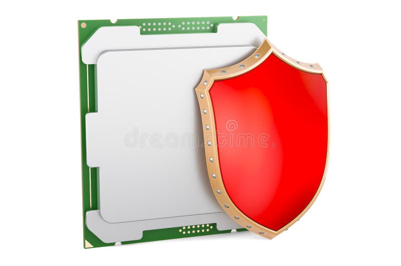 CPU with Shield, 3D Rendering Stock Illustration - Illustration of ...