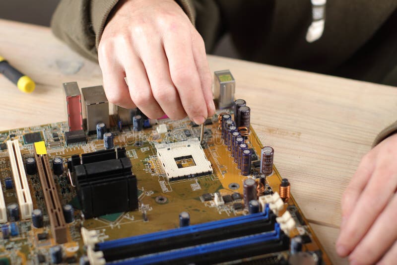 CPU Slot Lever on Computer Motherboard Stock Image - Image of lifting ...