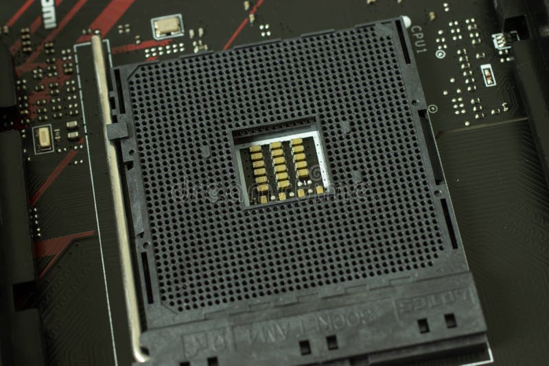 CPU Socket on Motherboard Close-up Stock Image - Image of component ...