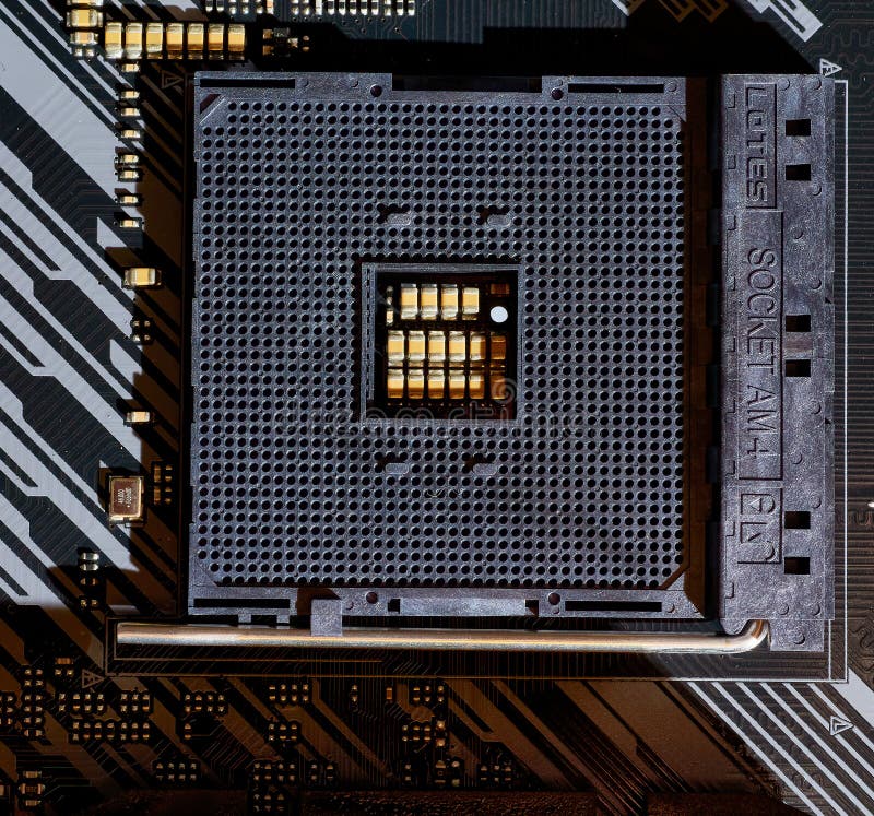 AM4 CPU Socket on a Motherboard Stock Photo - Image of pins, board ...