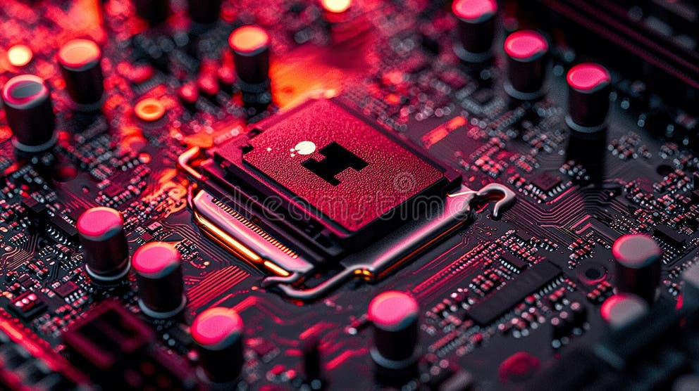 CPU Socket on Motherboard, Red Lights, Close-up Stock Illustration ...