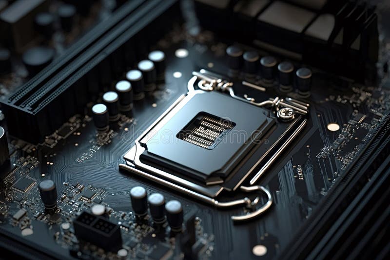 Cpu Socket on Motherboard Showing Complex Circuitry and Components ...