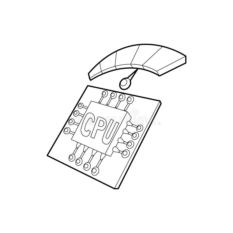 CPU and Temperature Gauge Icon, Outline Style Stock Vector ...