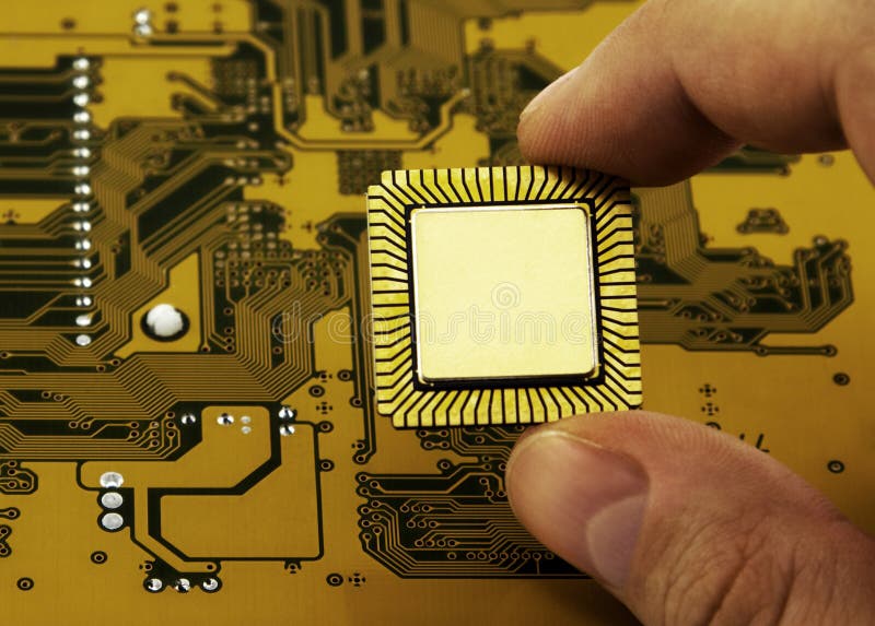 CPU and Yellow Circuit Board Stock Image - Image of motherboard ...