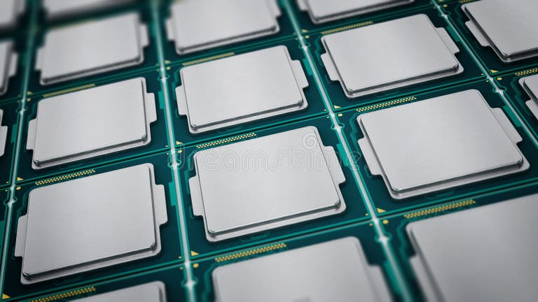 CPUs (central Processing Units) in a Row. 3D Illustration Stock ...