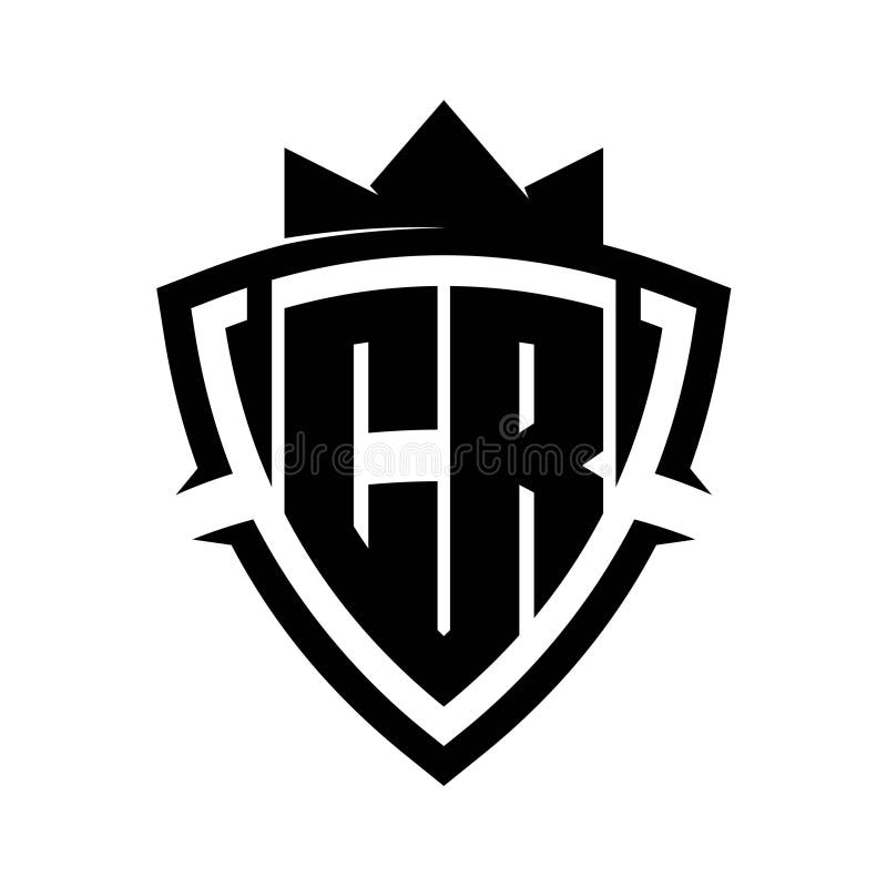 CR Letter Bold Monogram Triangle Curve Shield Shape with Crown Black ...