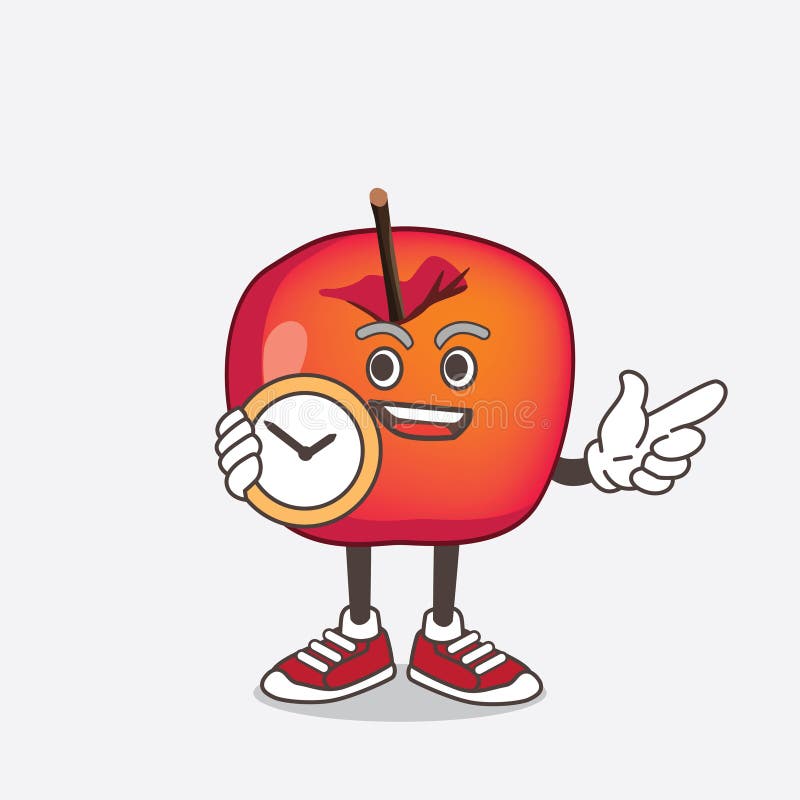 Crab Apple Cartoon Mascot Character Holding a Clock Stock Vector ...
