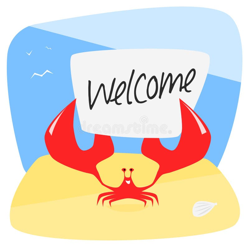 Crab on the Beach with Banner WELCOME Stock Vector - Illustration of ...