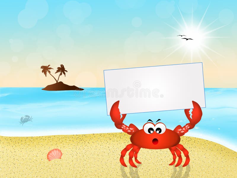 Crab with card stock illustration. Illustration of travel - 45419016