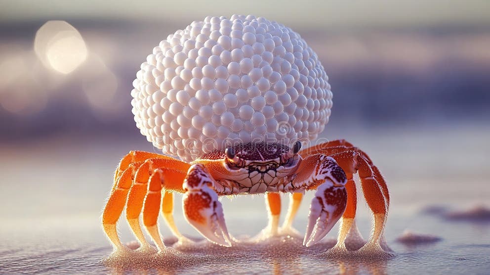 Crab Carrying Sphere, Beach Sunset, CGI, Advertising Stock Image ...
