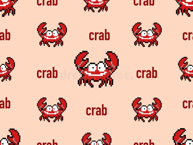 Crab Cartoon Character Seamless Pattern On Orange Backgroundpixel Style Stock Vector