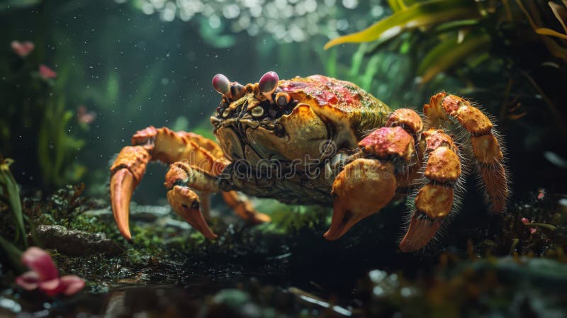 Crab Exploring a Vibrant Underwater Ecosystem in a Tranquil Setting ...