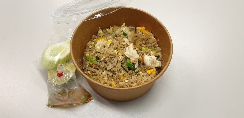 Crab Fried Rice in box. stock image. Image of breakfast - 208589659