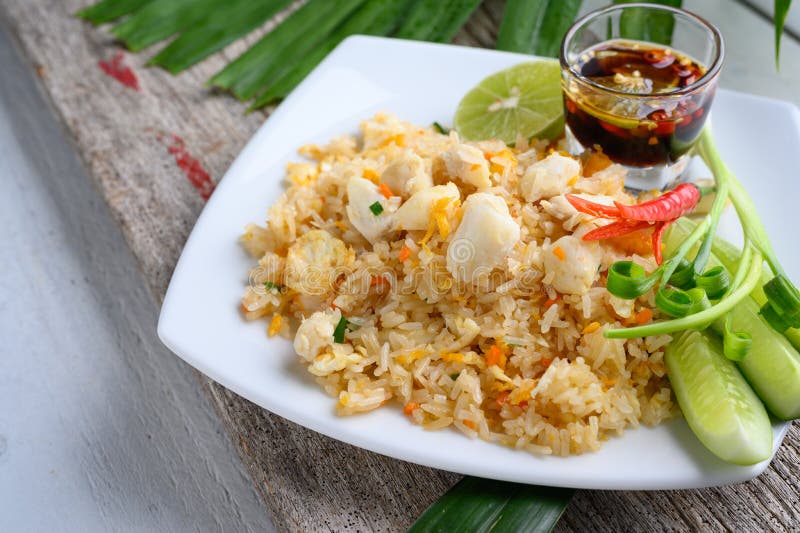 Crab Fried Rice on a White Plate Stock Image - Image of meal, homemade ...