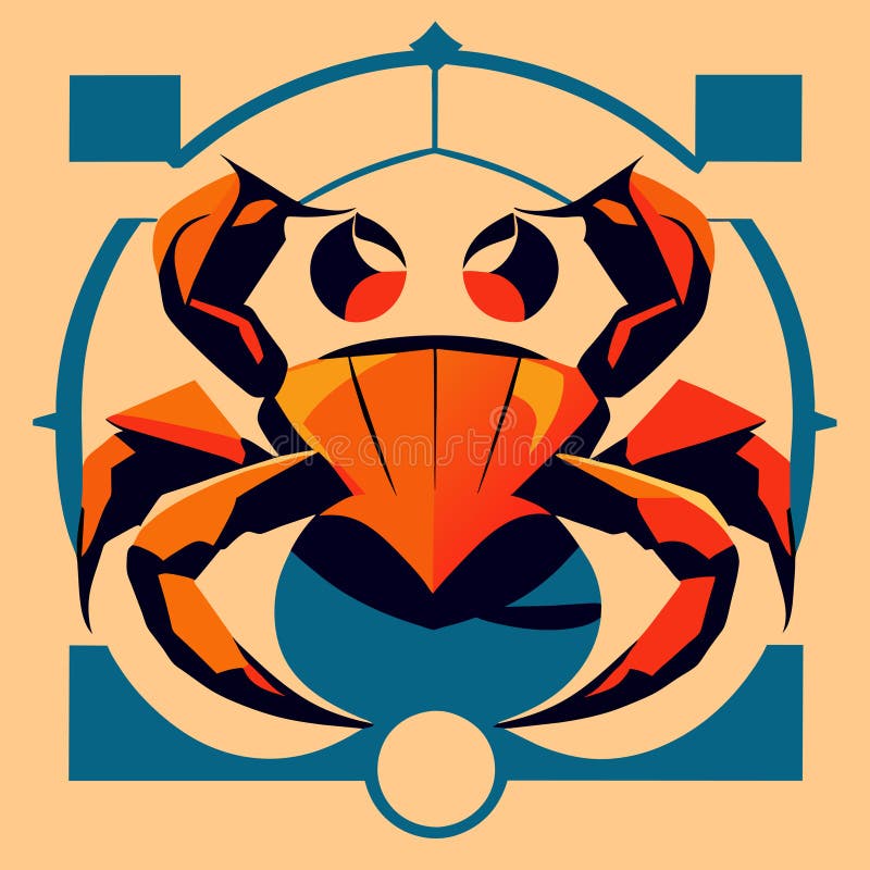 Crab Head Vector Illustration Isolated on Black Background. Stylized ...